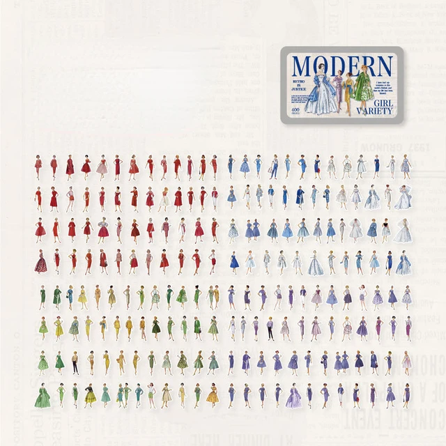 Mr.Paper 400 Pcs/Box Modern Girl Vintage Stickers Rich Patterns PET ...
