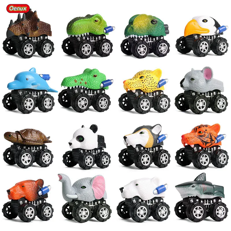 Oenux Mini Wild Tiger Wolf Pull Back Car Simulation Animals Model Shark ...