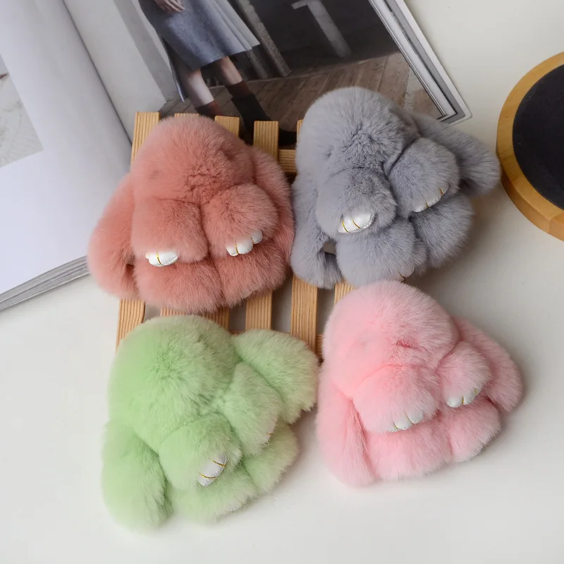 New Cute Plush Bunny Keychain Short Leg Long Hair Rabbit Key Ring Plush ...