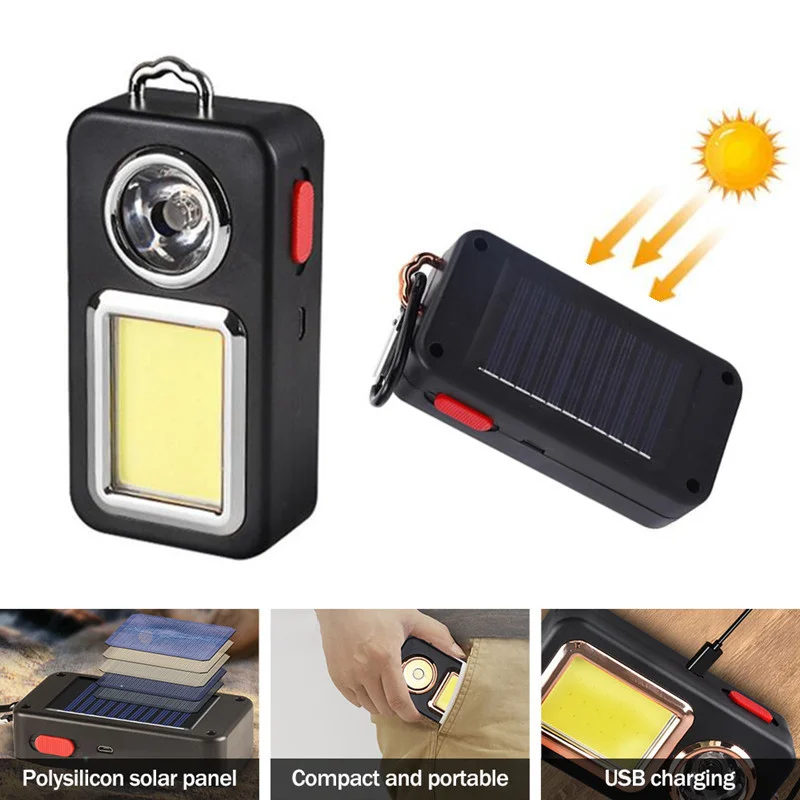 Solar-COB-LED-Flashlight-Torch-Waterproof-Working-Light-Keychain ...