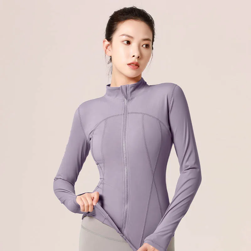 Zipper-Running-Sports-Stand-Collar-Line-Design-Slim-Fitness-Exercise ...