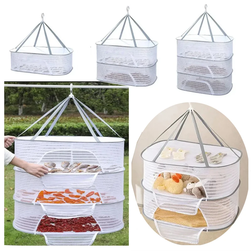 Layers-Food-Drying-Net-Mesh-Bag-Anti-mosquito-Folding-Dry-Rack-Hanging ...