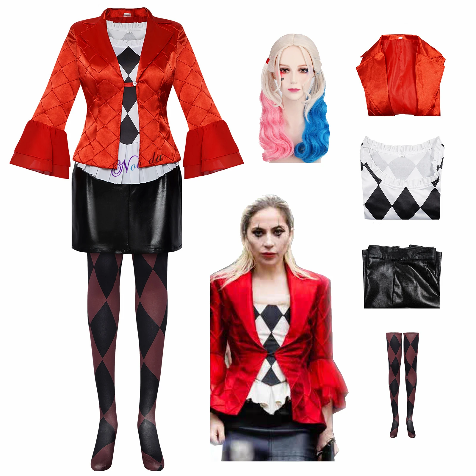 Movie-Joker-2-Cosplay-Costume-Superhero-Lady-Harlyquin-Red-Coat-Wig ...