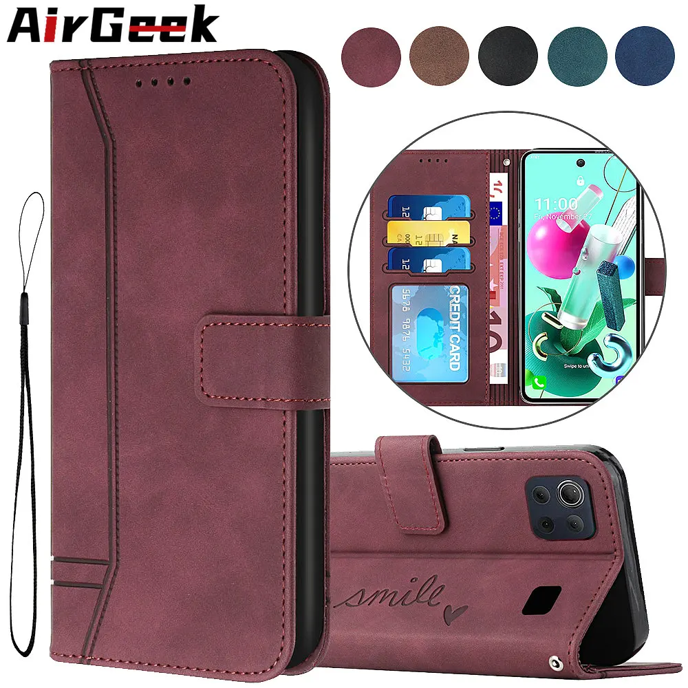 레트로 매트 가죽 지갑 케이스 LG K92 Q92 K52 K42 K22 K31 K51 K40S 카드 홀더 플립 커버 벨벳 LG ...