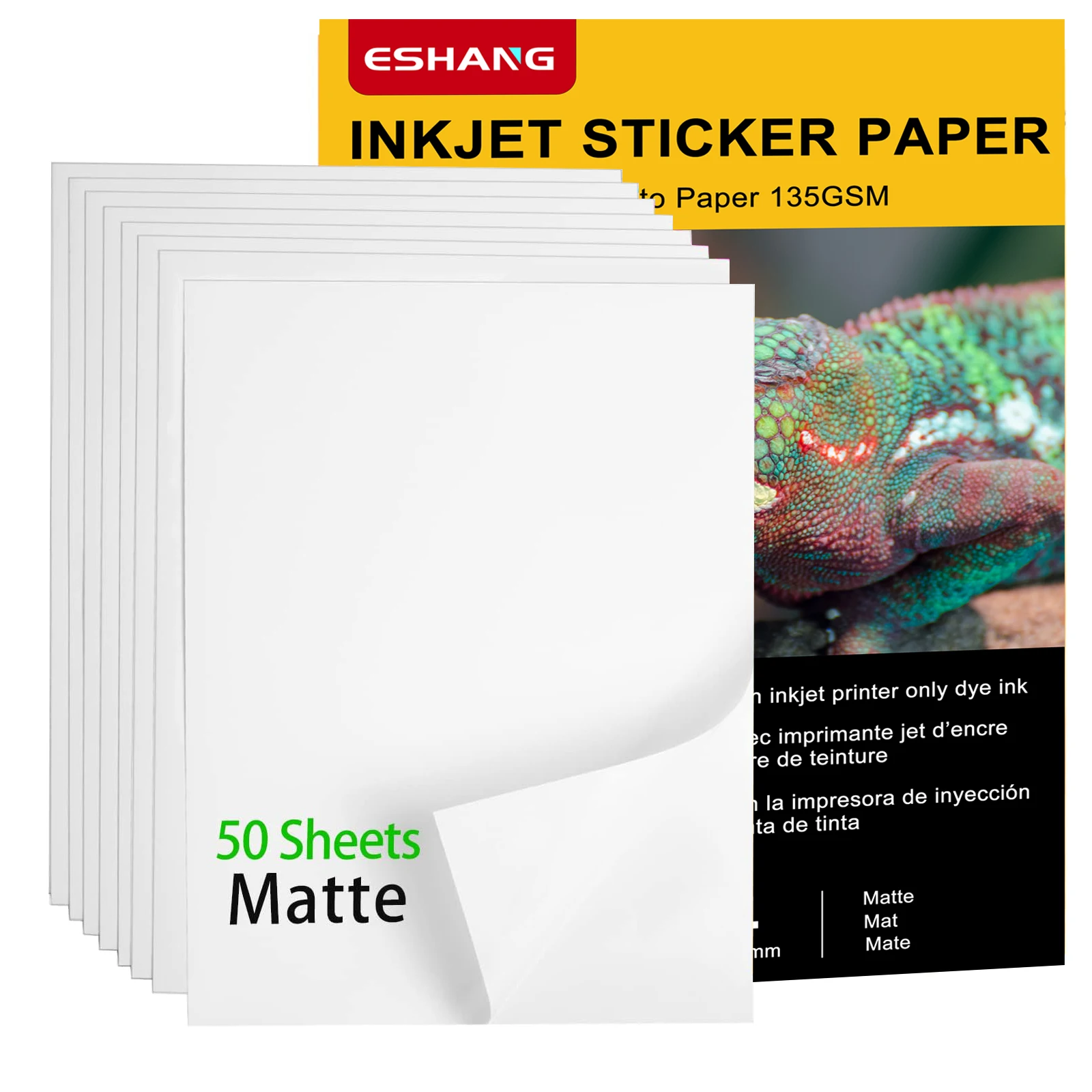 ESHANG 50 Sheets A4 135G Self-Adhesive Inkjet Photo Paper, Matte Finish ...