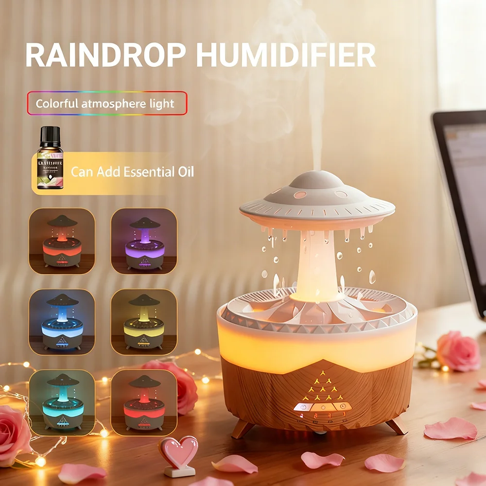 1PC Wall Plug Simulated Raindrop Air Humidifier with Ambient Lights ...
