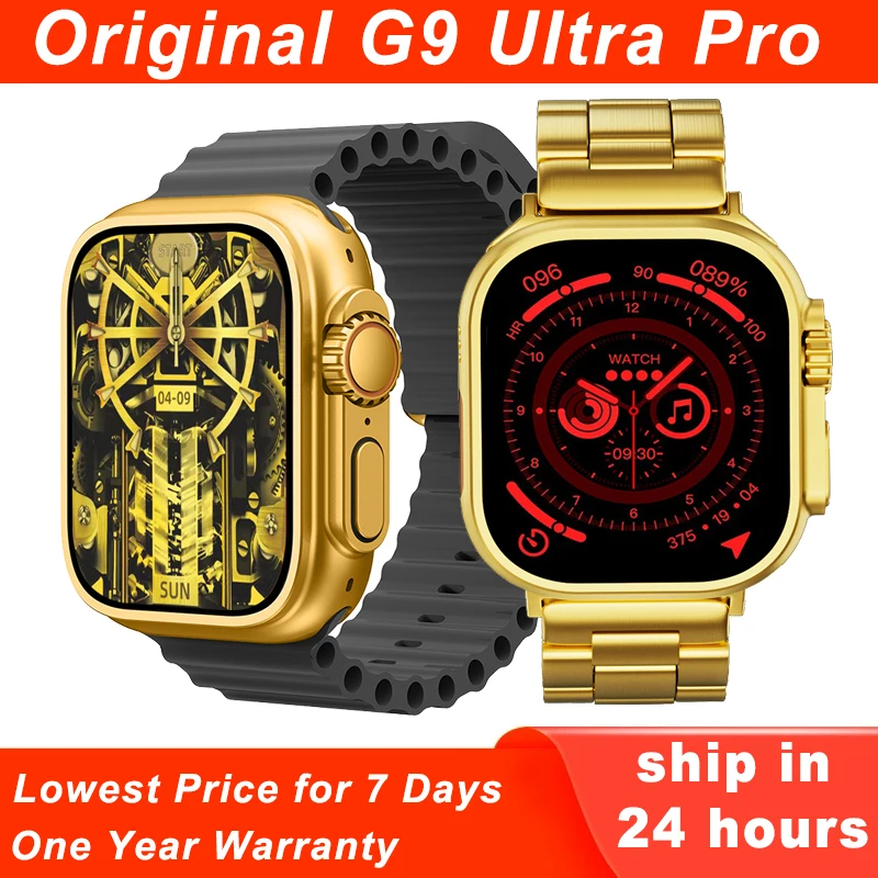 G9 Ultra Pro Gold 3 Straps Smart Watch Ultra Series 9 2.01'' NFC BT ...