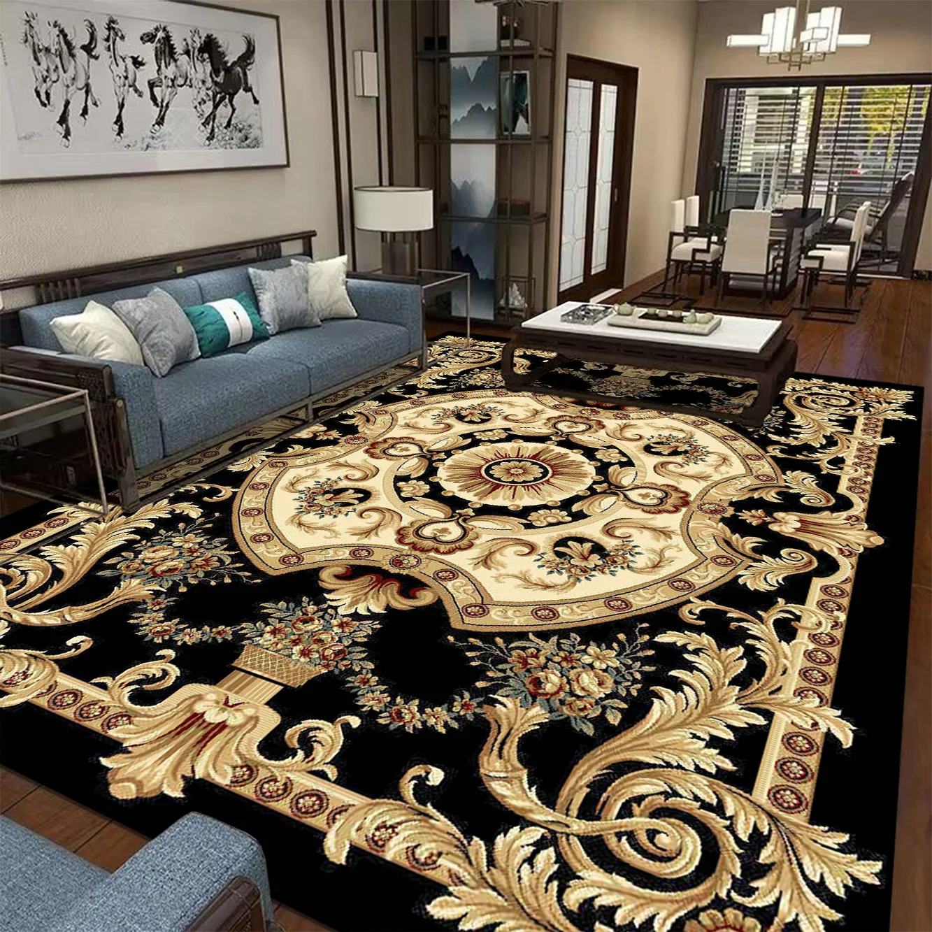 Black-Gold-High-end-Luxury-Carpet-Living-Room-Large-Area-Rug-Europe-and ...