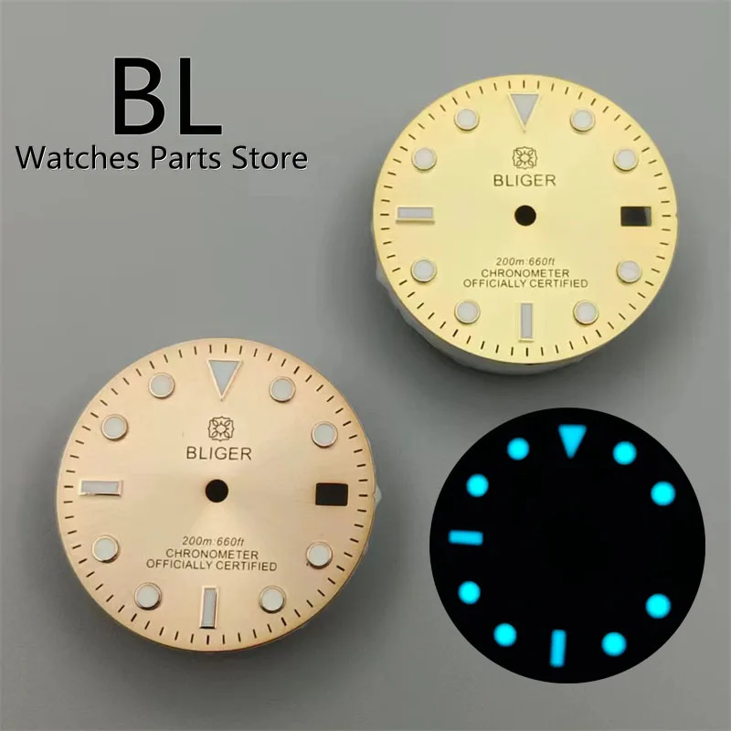 BLIGER-29mm-New-Watch-Dial-Blue-Luminous-Gold-Champagne-Color-Dial-Fit ...