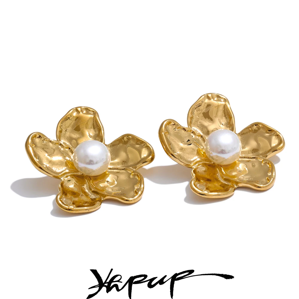 Yhpup Stainless Steel Temperament Metal Flower Fashion Golden Trendy ...