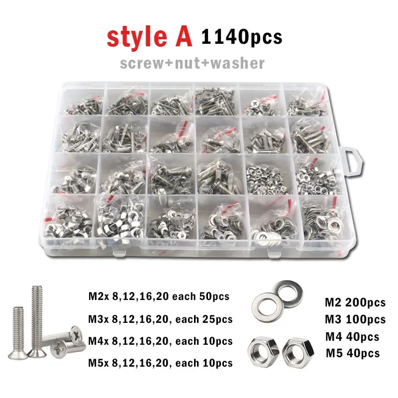 2100-250pcs-M1-6-M2-M2-5-M3-M4-M5-304-Stainless-Steel-Bolt-Cross ...