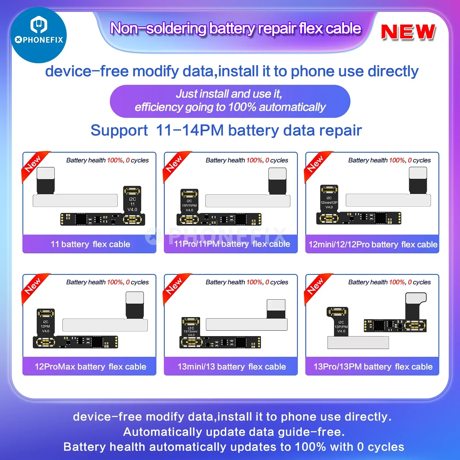i2C-Pre-Programmed-Battery-Flex-Cable-No-Soldering-For-iPhone-11-12-13 ...