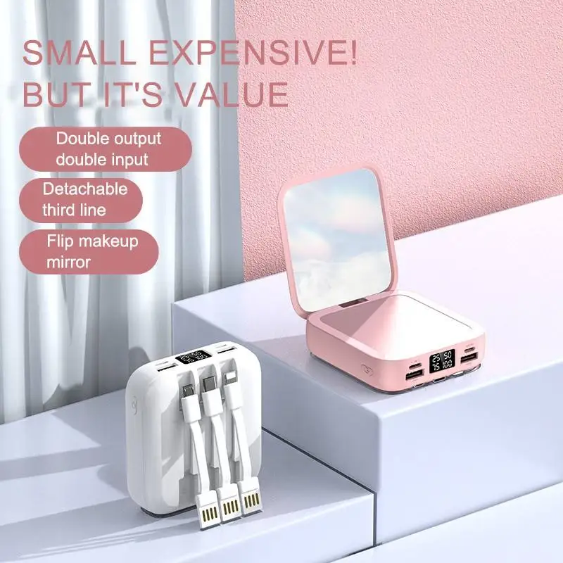Mini-Beauty-Mirror-Mobile-Power-Bank-with-Built-in-Cable-Large-Capacity ...