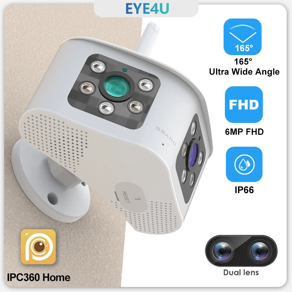 4K 6MP Binocular Security Camera Outdoor WiFi Dual Lens Surveillance ...