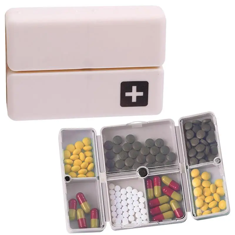 Travel Pill Container Magnetic Foldable Pill Box Case 7 Compartments ...