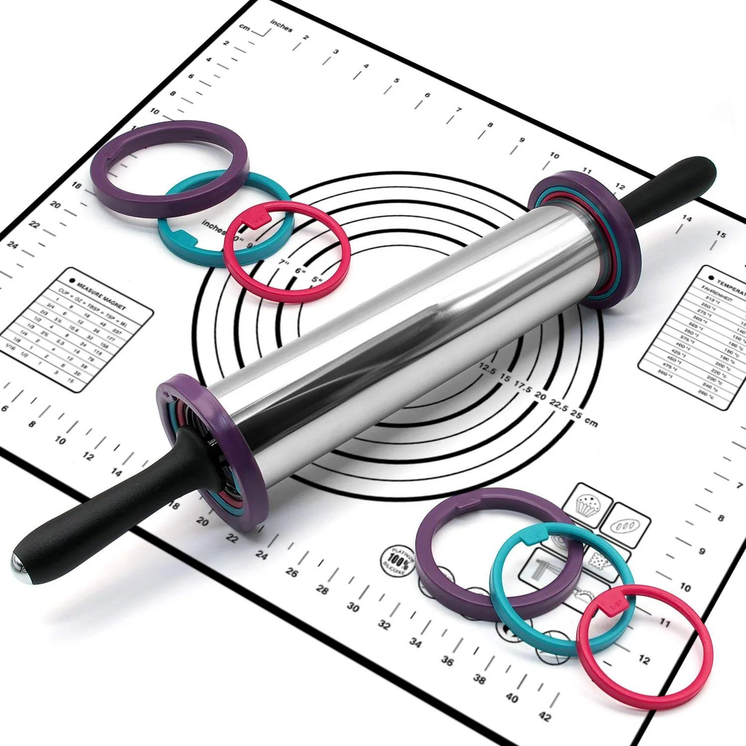 LMETJMA-Rolling-Pin-Stainless-Steel-Rolling-Pin-with-Silicone-Baking ...