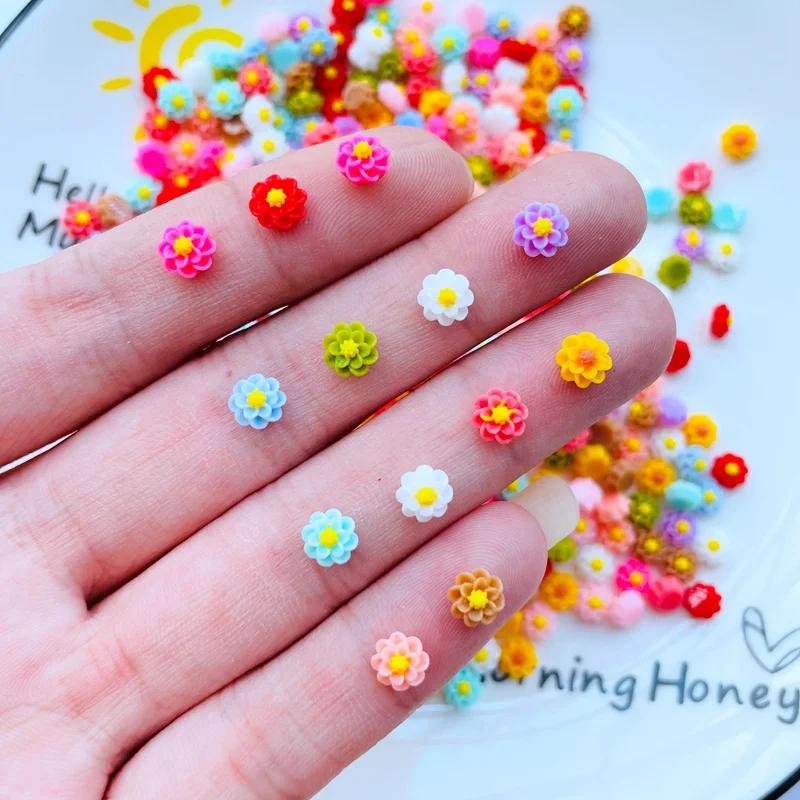 100Pcs-New-6mm-Cute-Mixed-Mini-Flower-Flat-Back-Resin-Cabochons ...