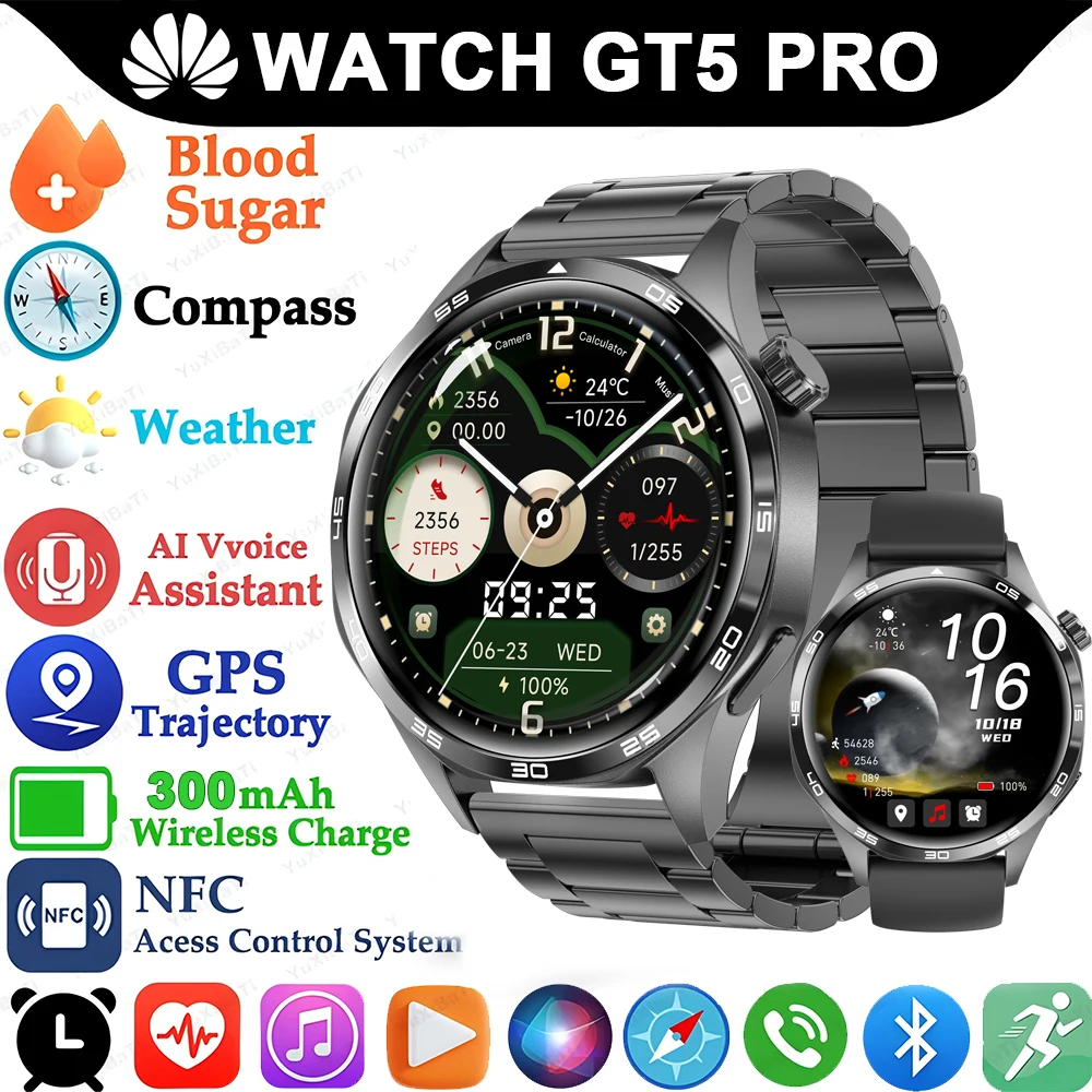For-HUAWEI-GT5-Pro-GPS-NFC-Smart-Watch-Men-360-360-AMOLED-Screen-Heart ...