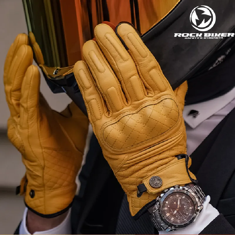 ROCK-BIKER-New-Retro-Yellow-Motorcycle-Gloves-Breathable-Motocross ...