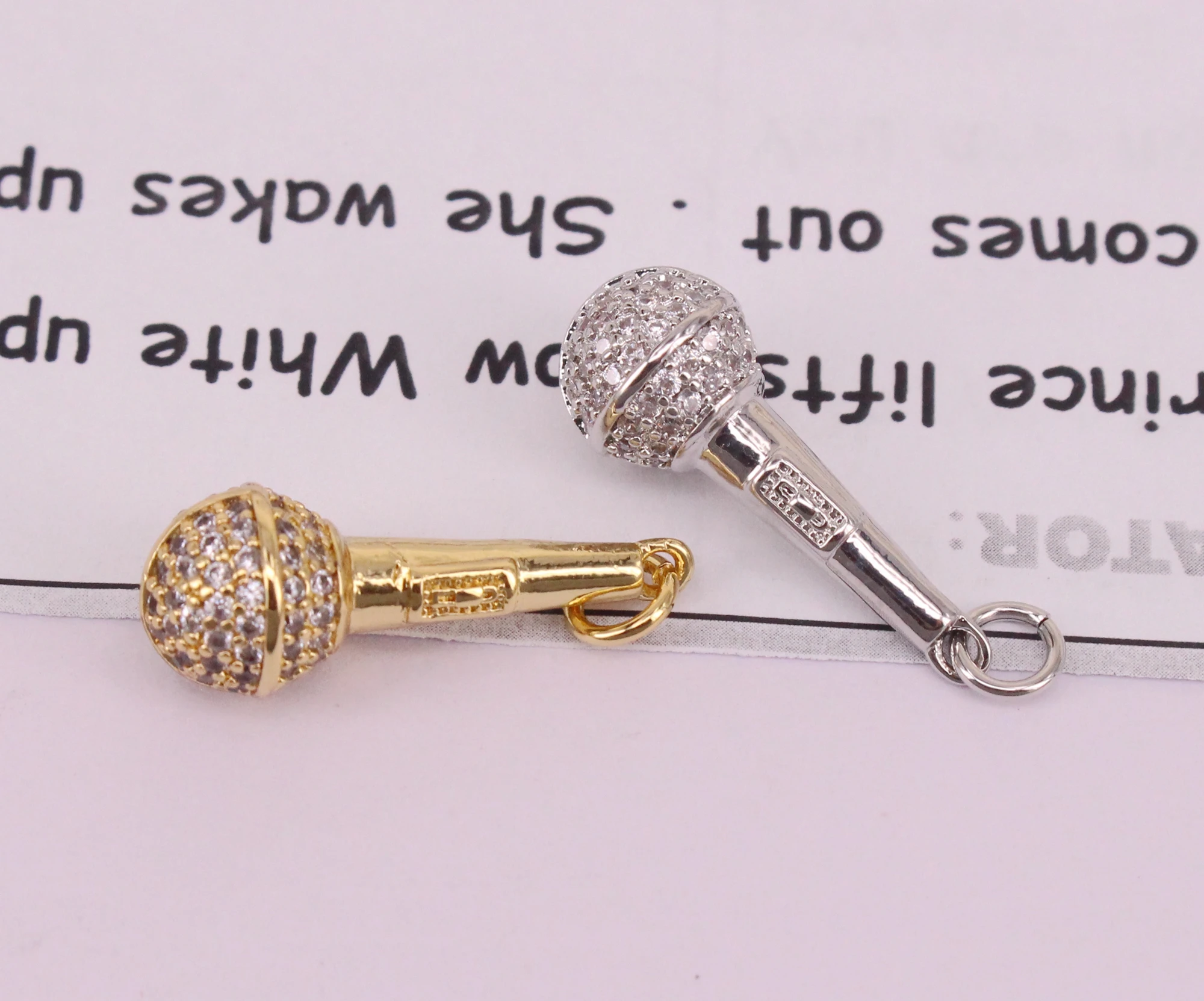 HOT-10pcs-8x22mm-Microphone-shape-Mixed-Plated-zircon-copper-Pendant ...