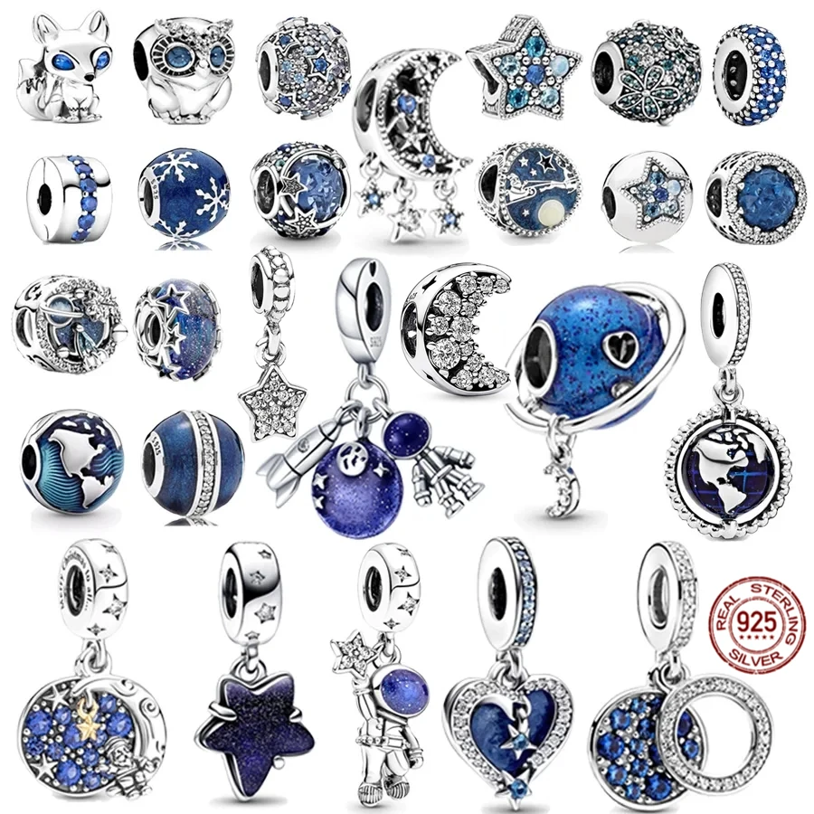 NEW-925-Sterling-Silver-Blue-Pav-Round-Bead-Clip-Astronaut-Dangle-Charm ...