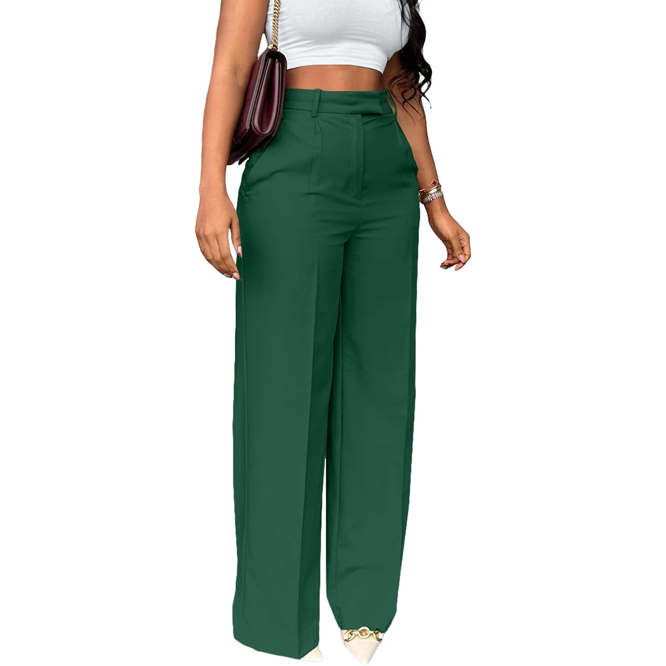 High Waisted Straight Leg Wide Leg Casual Trousers Cut Casual Trousers ...