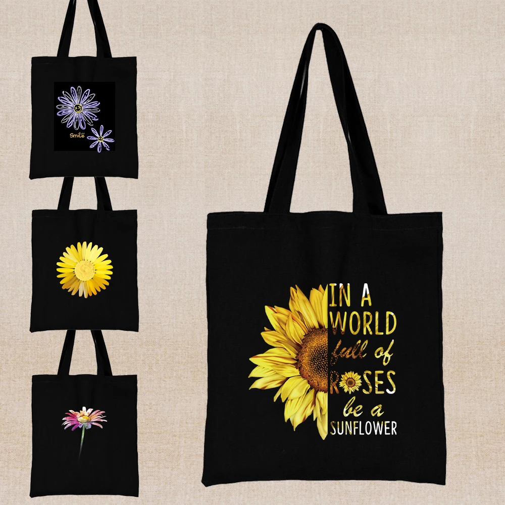 Canvas-Shopping-Bags-Daisy-Print-Tote-Bag-Eco-Reusable-Shopper-Bag ...