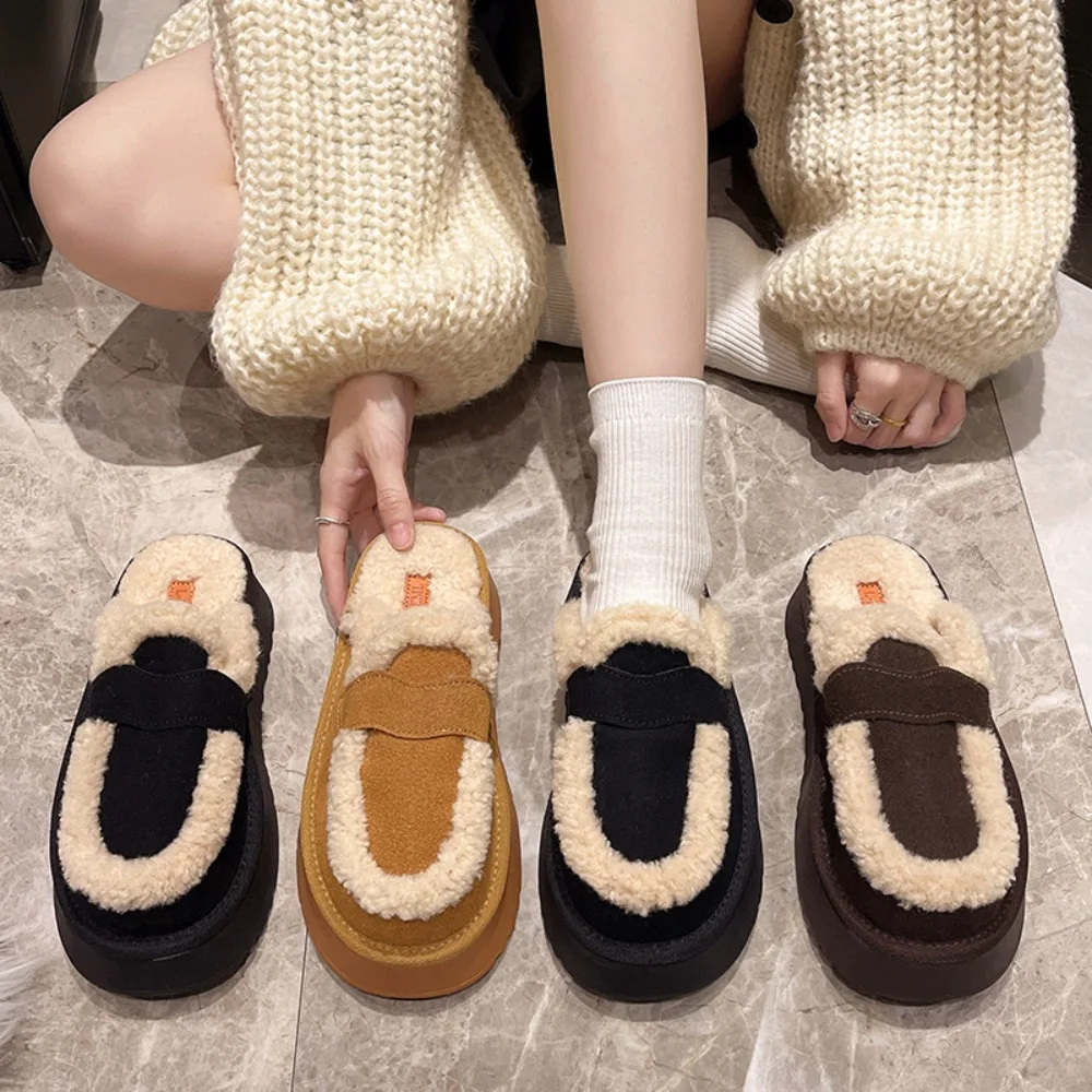 Women Slippers Designer Frosted Leather Winter Boots Thick Bottom ...