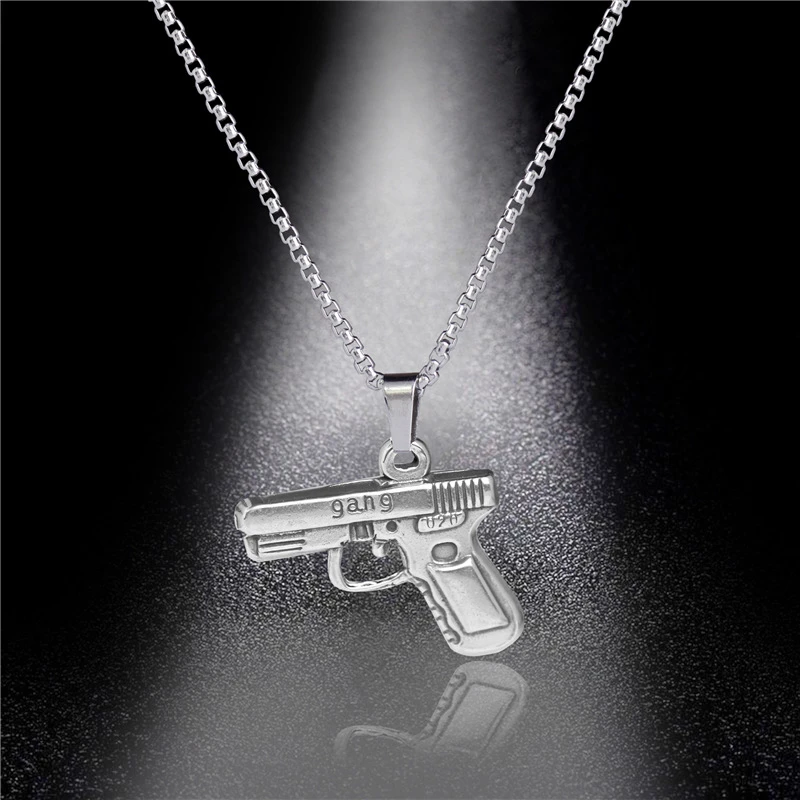 Sindlan Punk Stainless Steel Gun Pendant Necklace for Men Hip Hop ...