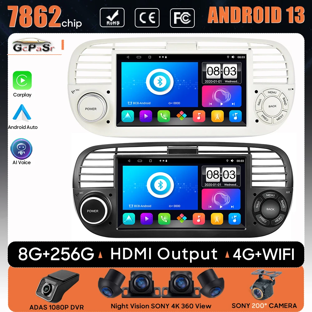 Car-Radio-Android-13-For-FIAT-500-Abarth-2007-2015-GPS-Navigation-Auto ...