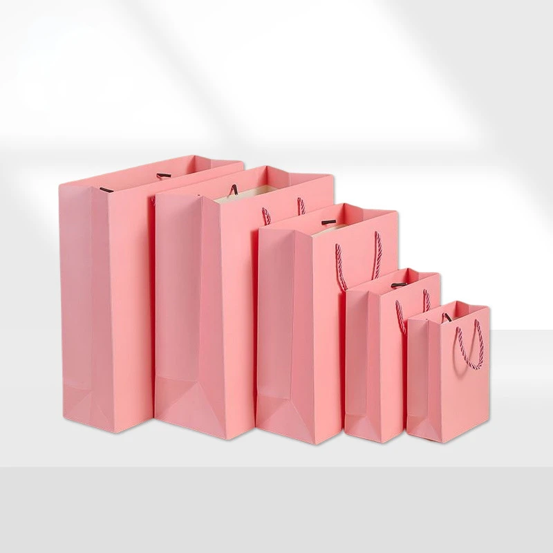 1pc Fashion pink Color Paper Gift Bag With Handles Festival Gift Bag ...