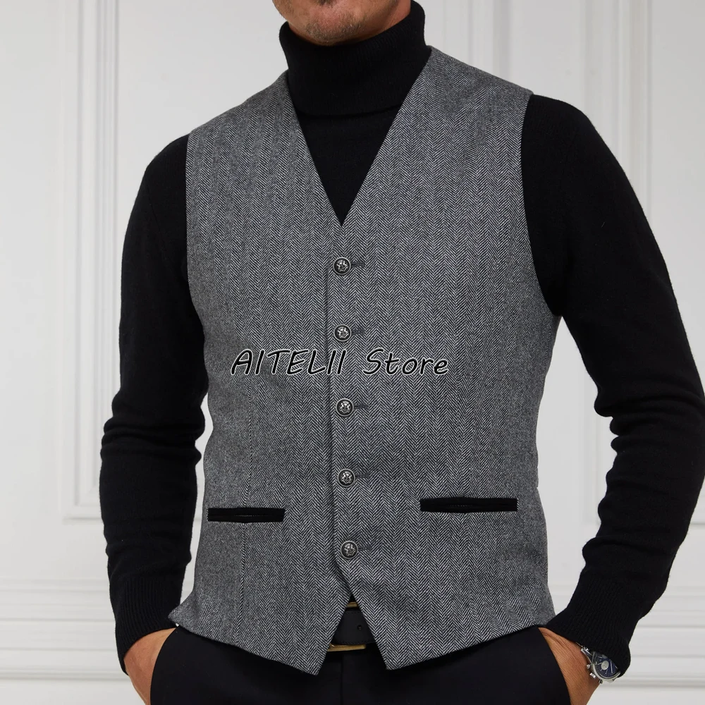 Work Working Mens Vest Male Men's Herringbone Vest Elegant Man Suit ...