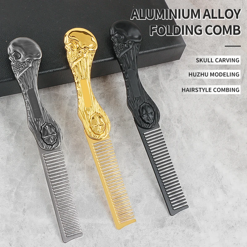 Skull Style Aluminum Alloy Portable Pocket Folding Beard Hair Comb ...