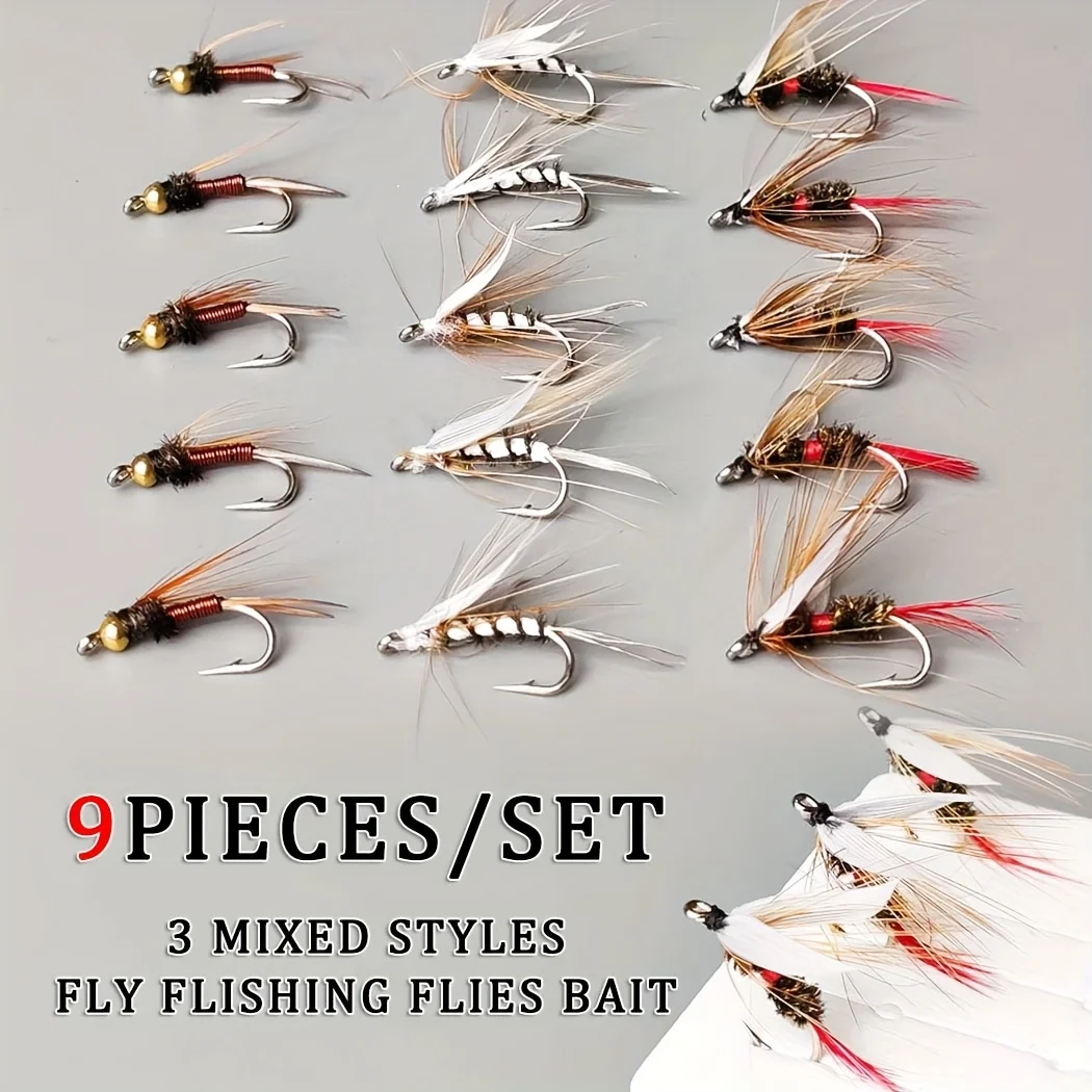 9PCS #10-3Mixed Styles Royal WulffFly&Brasshead Prince Nymph&Mosquito ...