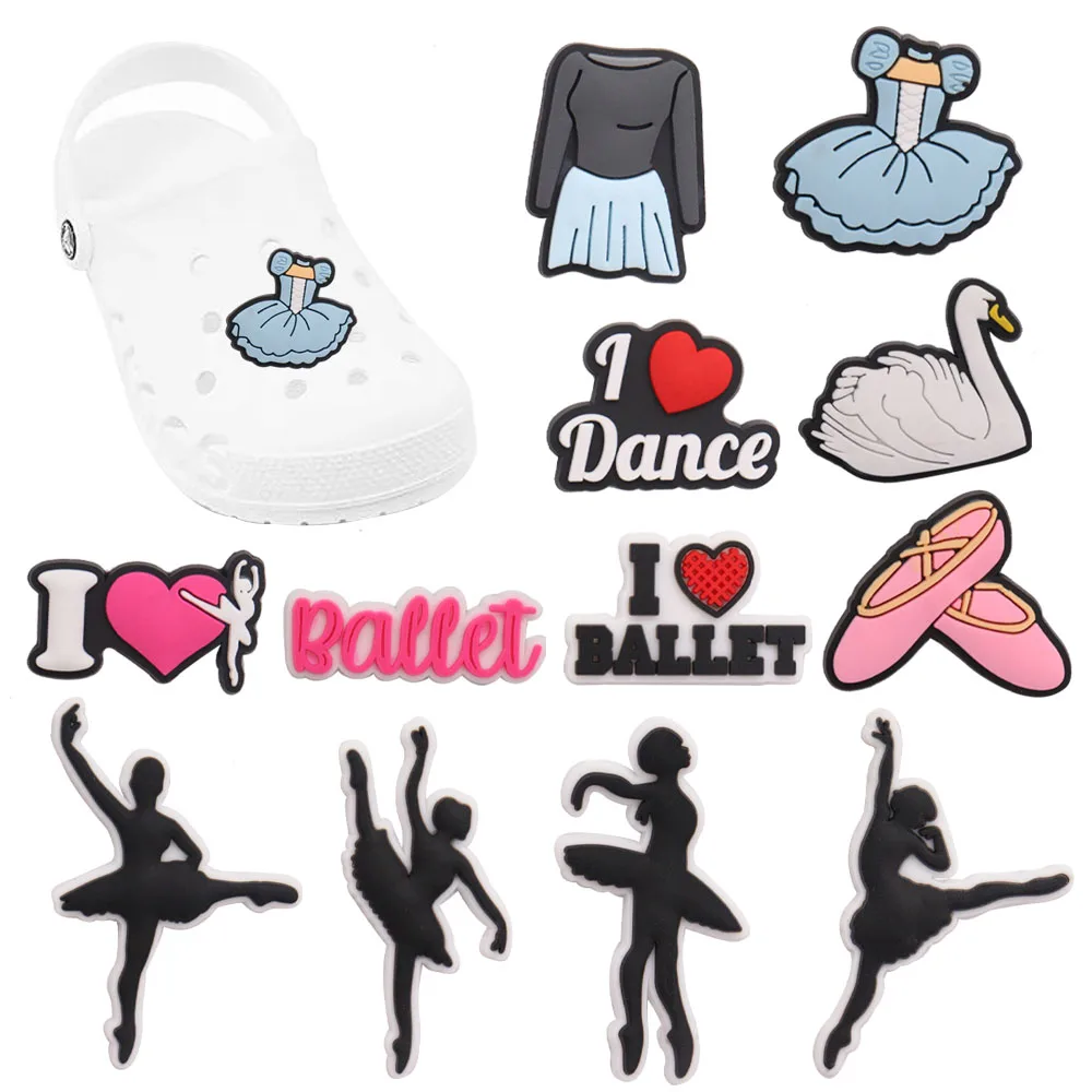1 12PCS Dancing PVC Croc Jibz Buckle Kawaii Ballet Dress I Love Dance ...
