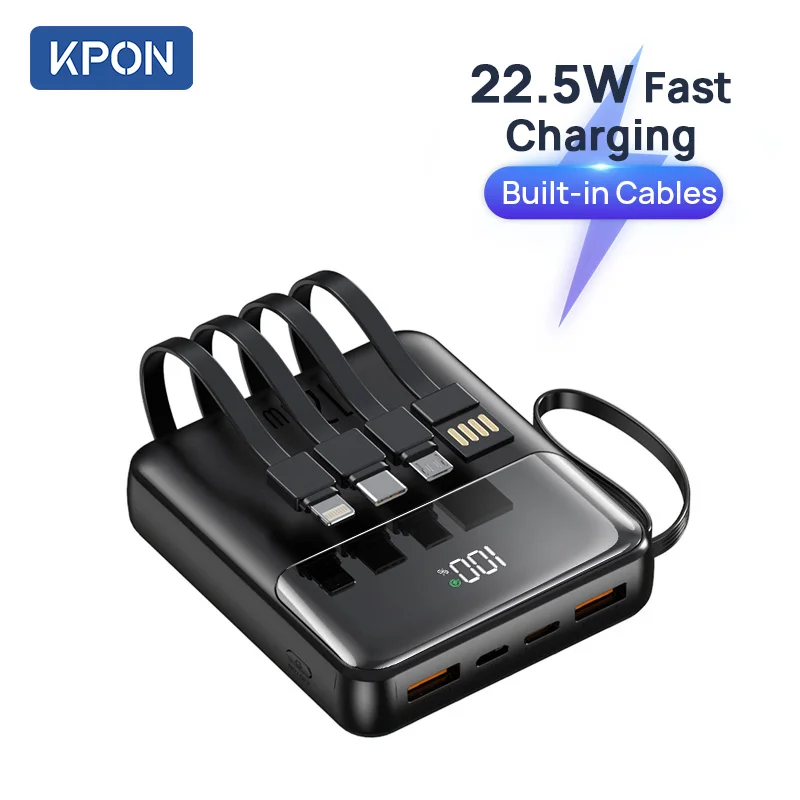 KPON-22-5W-Power-Bank-with-Built-in-4-Cables-Portable-Battery-Large ...
