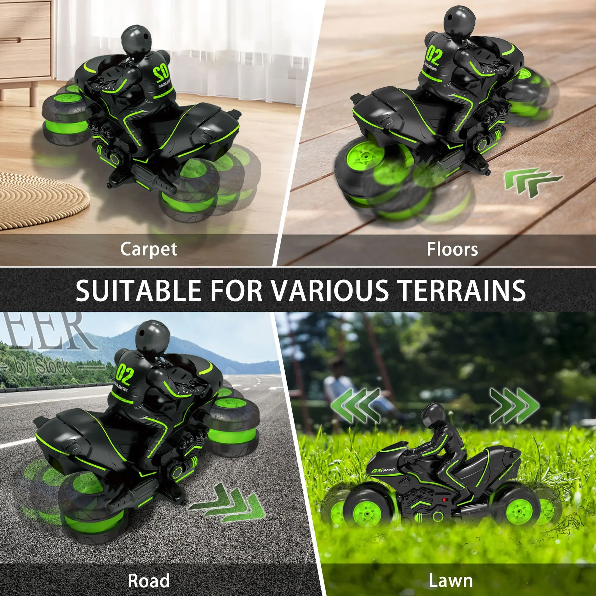 Stunt Remote Control Motorcycle 360° Rotation Side Driving Electric RC ...