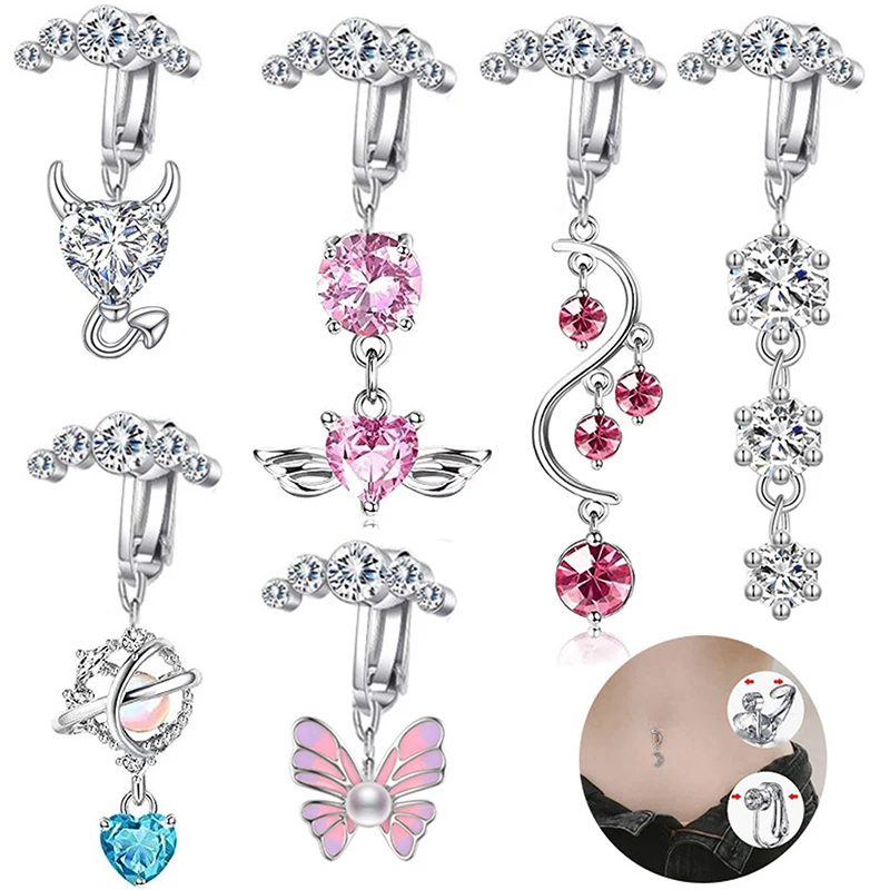 Fake-Belly-Button-Ring-Love-Wings-Butterfly-Fake-Pendant-Belly-Piercing ...