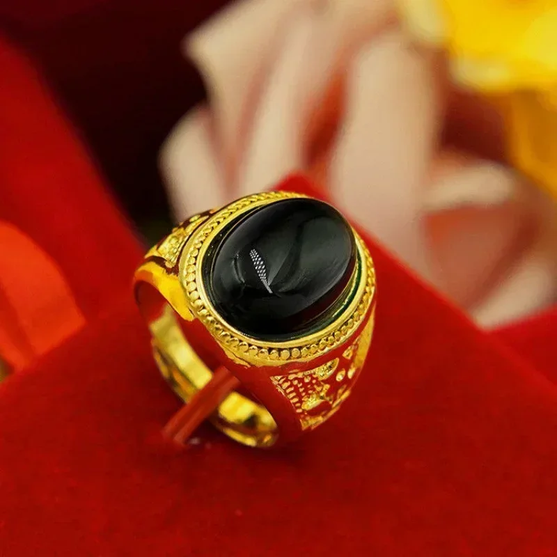 Pure-gold-ring-AU750-same-style-mens-999-real-gold-ring-24K-agate-Pixiu ...