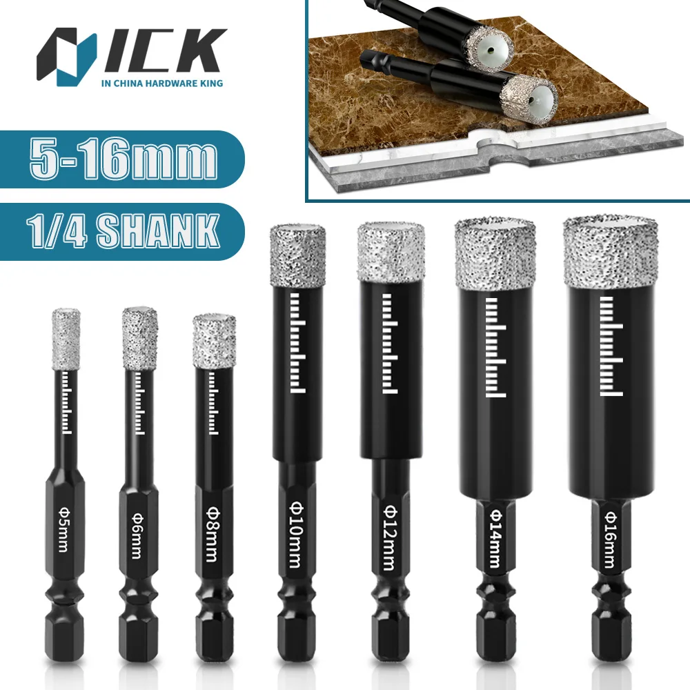Hexagonal Shank Brazed Dry Ceramic Tile Drill Bit 5-16mm Marble Granite ...