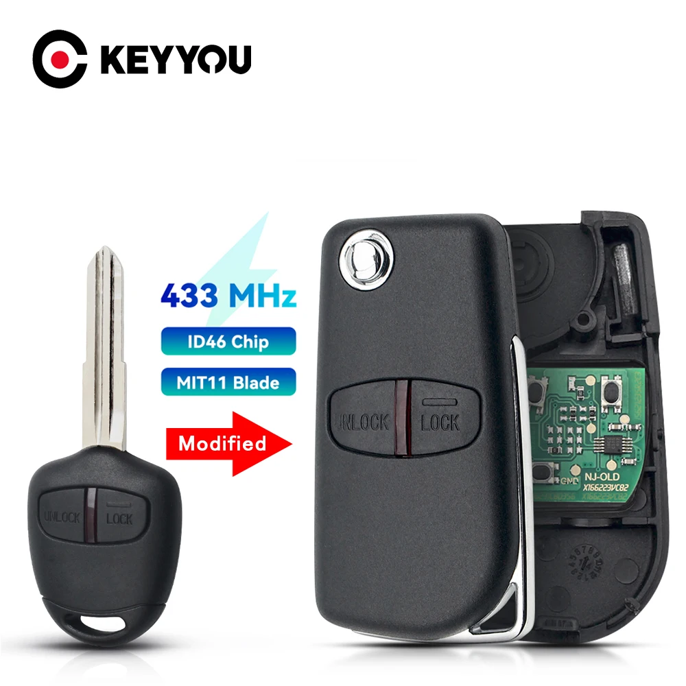 KEYYOU Modified Flip Remote Car Key 433MHz ID46 Chip For Mitsubishi ...