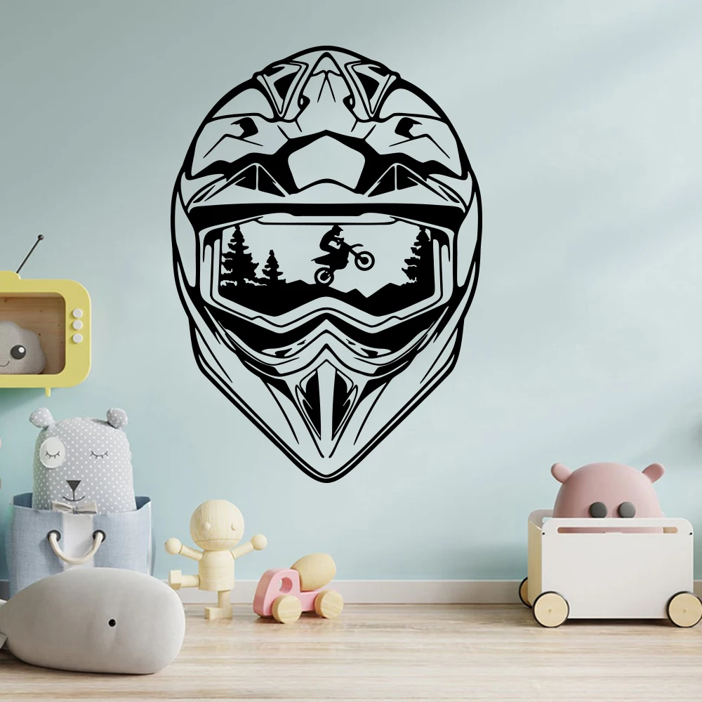Large Helmet Motocross Wall Sticker Teen Playroom Helmet Motorcycle ...