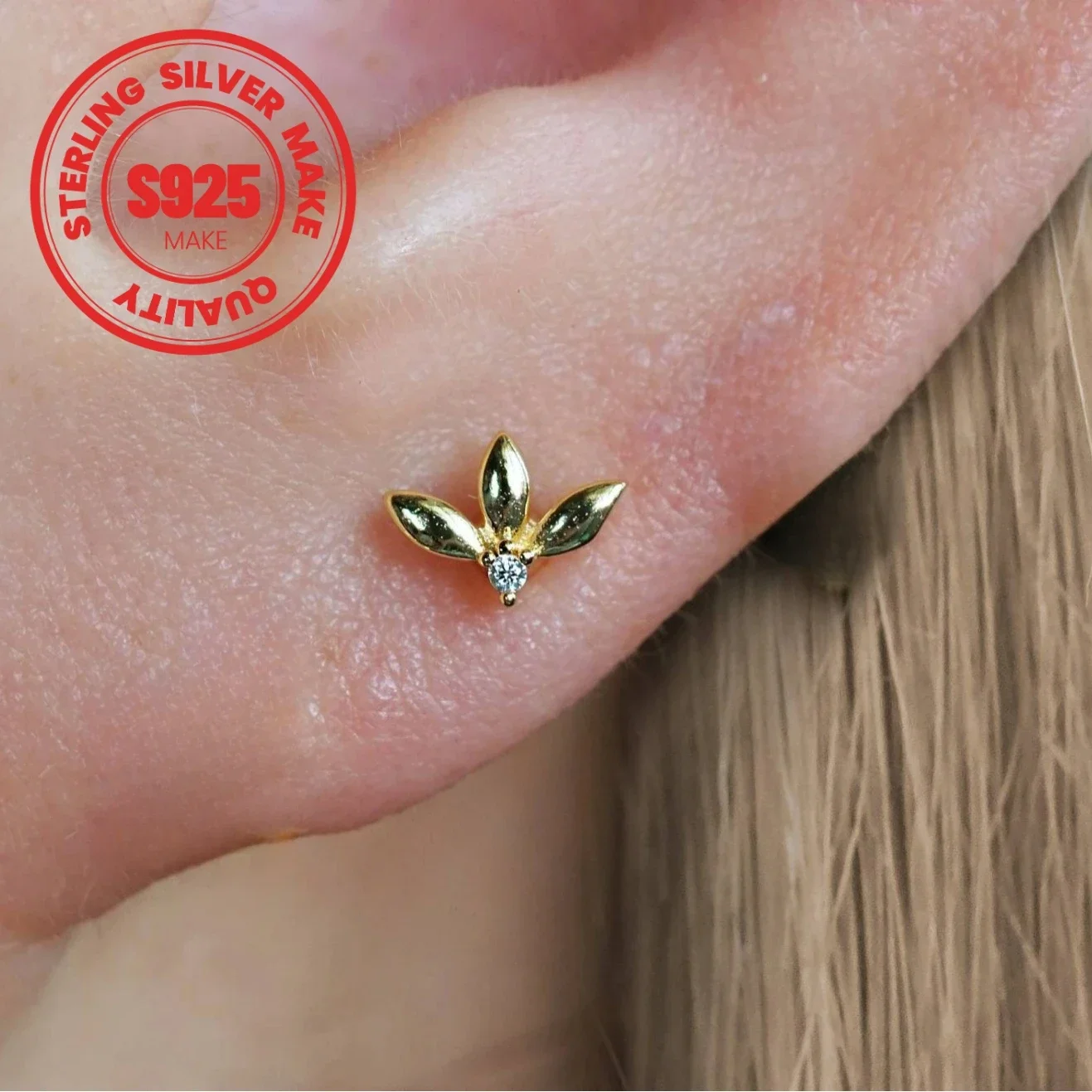 2024-925-Sterling-Silver-Women-Girl-Ear-Studs-Leaf-Zircon-Tragus-Cartilage-Daith-Septum-Piercing ...