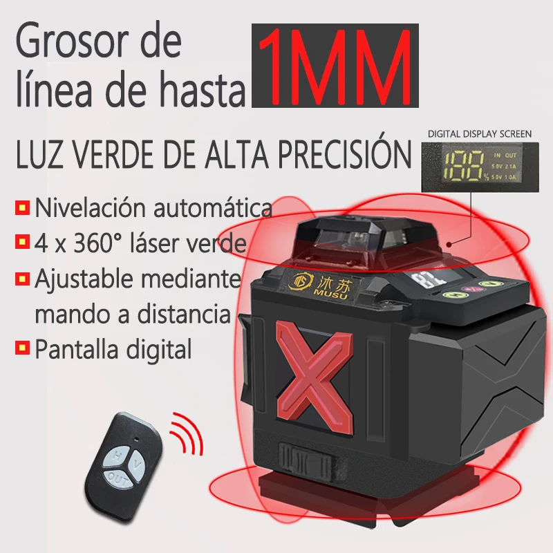 Nivel láser súper rojo/verde de grado de ingeniería, 12/16 líneas, 4d/3D, self leveling360 ...