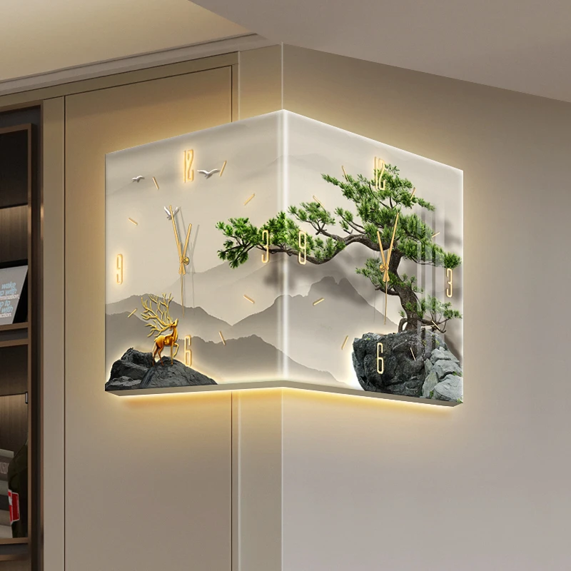 Modern Double Sided Corner Wall Clock Living Room Decoration Clock ...