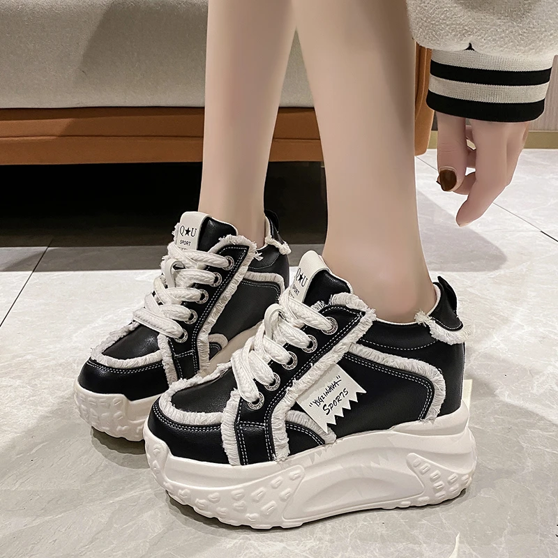 Spring-Women-Leather-Chunky-Sneakers-Autumn-10CM-Thick-Sole-Non-Slip ...