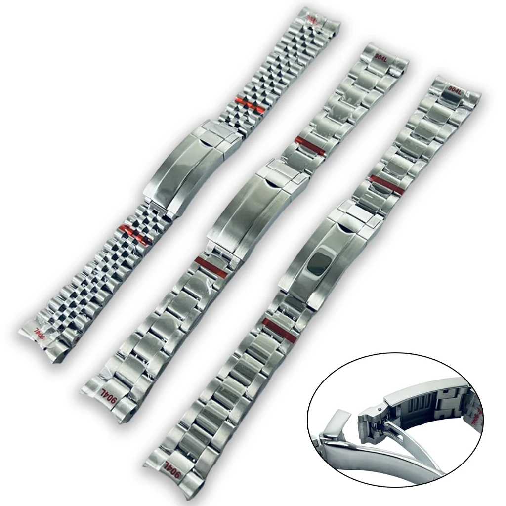 20mm-Width-904L-Solid-Stainless-Steel-Watch-Band-Brushed-Bracelet ...