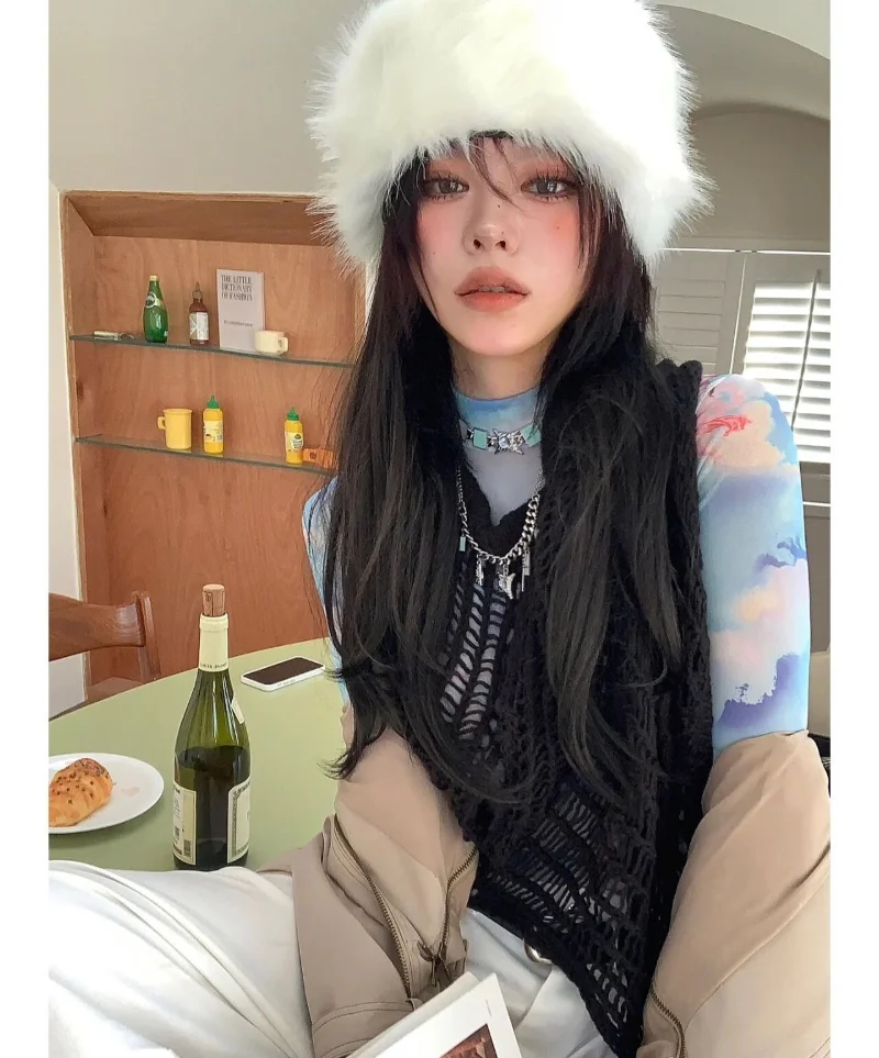 Y2k Europe and America Hats Autumn and Winter New Fox Fur Hair ...