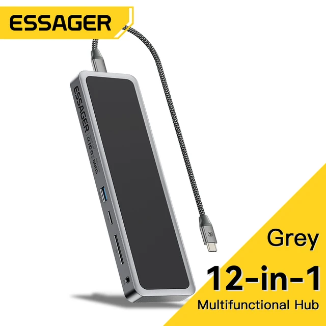 Essager 12 in 1 USB Type C Hub 4K 60HZ Laptop Docking Station HDMI-Compatible DP RJ45 SD TF For ...