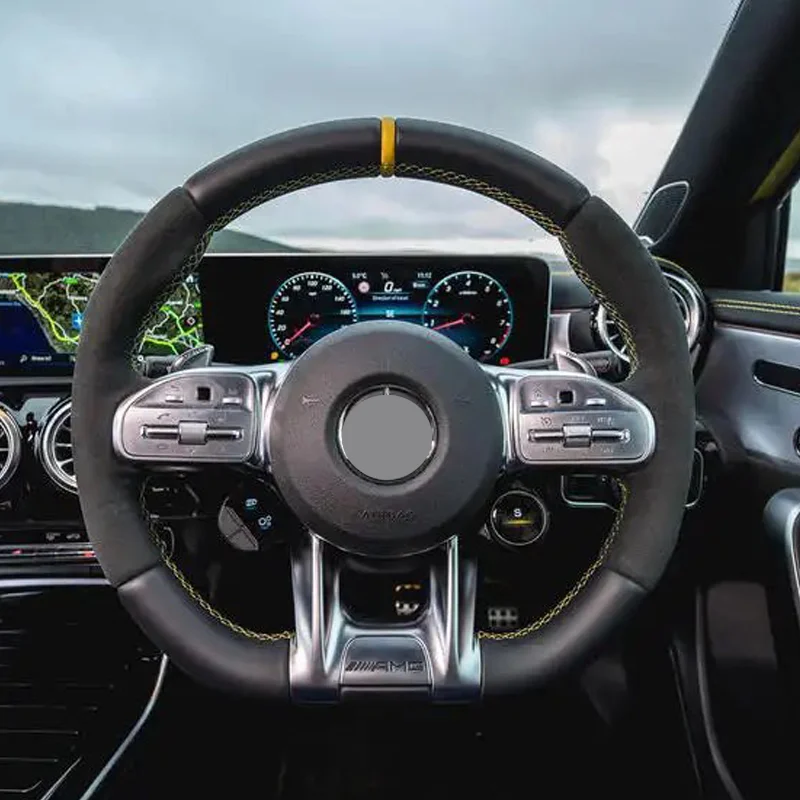 Customize Hand-sewing Black Leather Car Steering Wheel Cover For ...